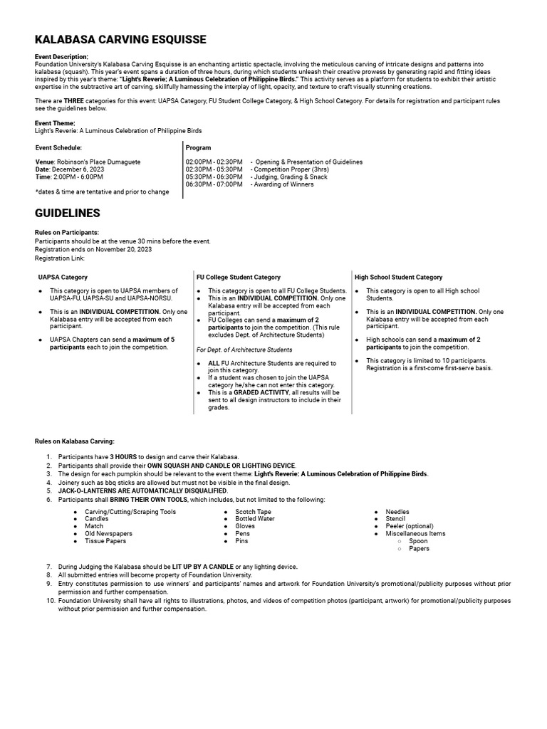 Guidelines For Kalabasa Carving Esquisse 2023 | PDF
