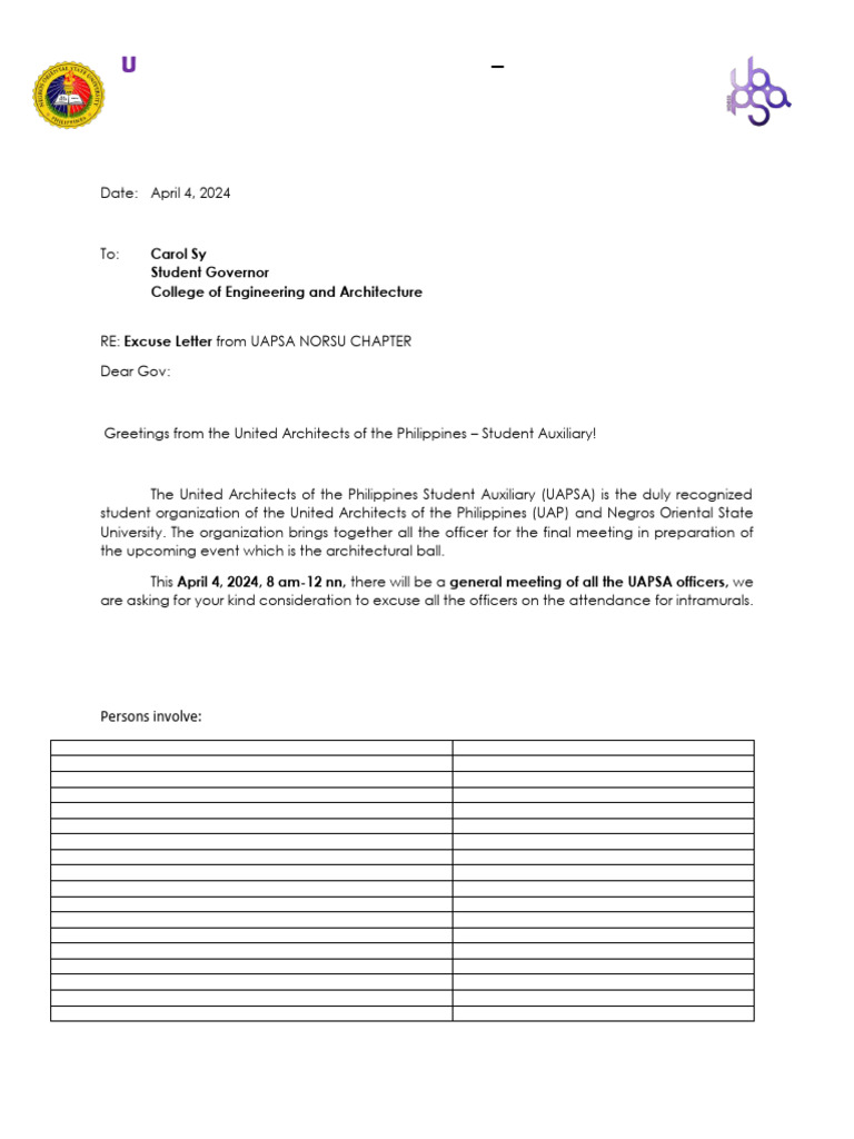 Excuse Letter For Intrams Attendace | PDF | Economy Of The Philippines | Philippines