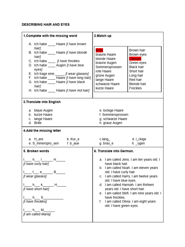 Describing Hair and Eyes | PDF | Hair Color | Beauty