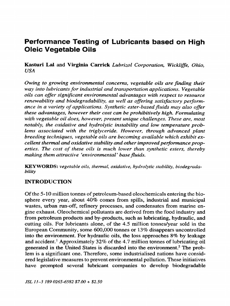 Performance Testing of High Oleic Oils | PDF | Lubricant | Vegetable Oil