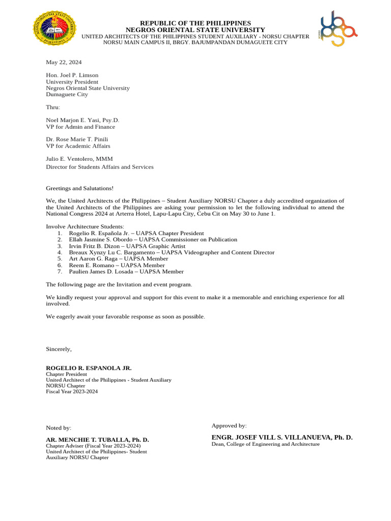 NORSU UAPSA National Congress Request | PDF