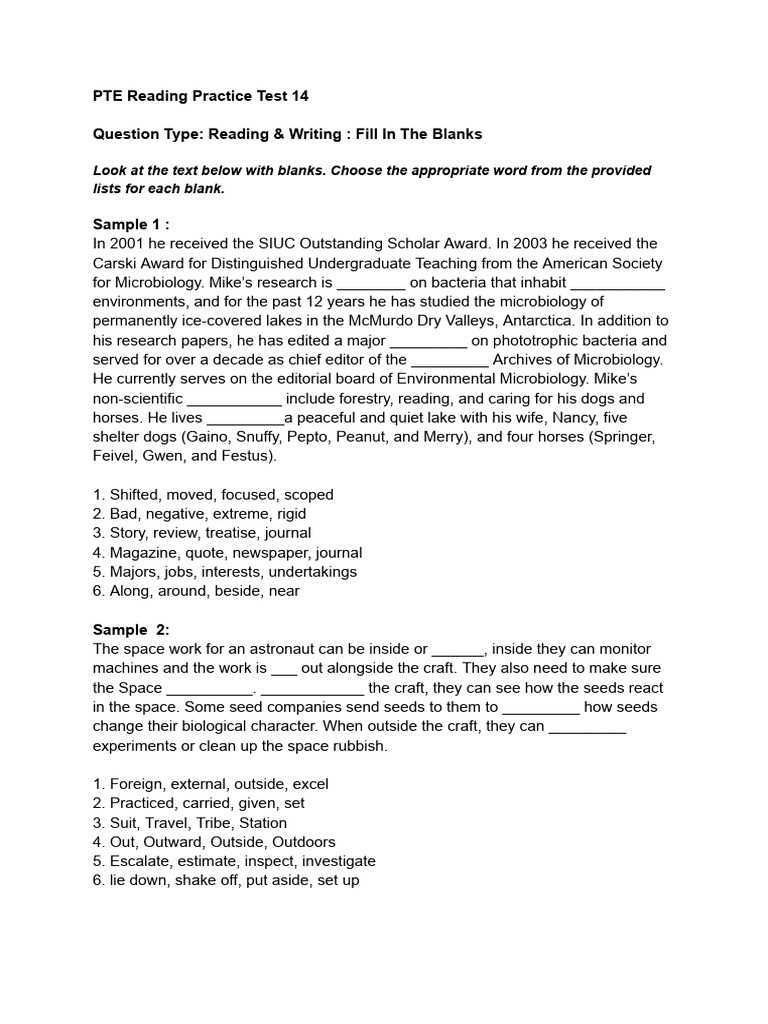 Pte Reading Practice Test 2236ce7da | PDF