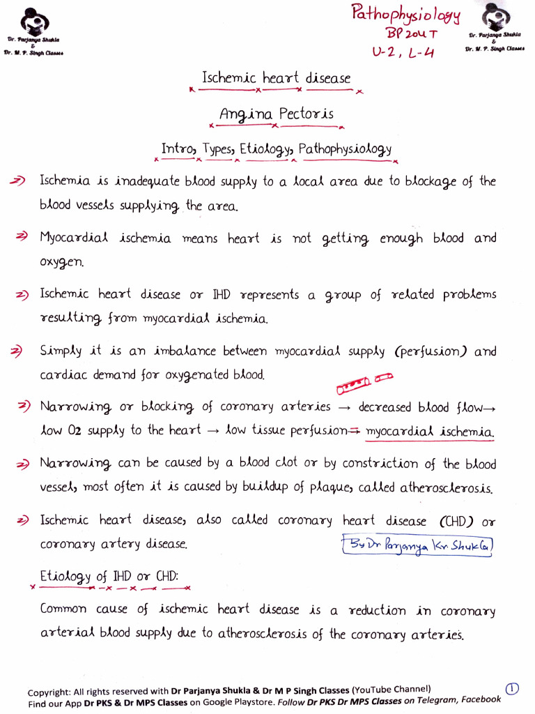 Ischemic Heart Disease and Angina Pectoris, Pathophysiology BP 204T ...