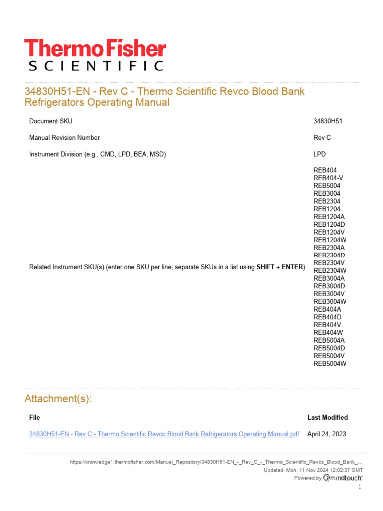 34830H51-En - Rev C - Thermo Scientific Revco Blood Bank Refrigerators ...