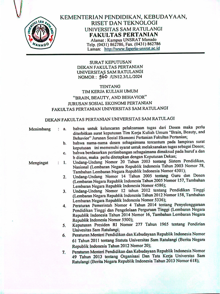 SK Dekan Panitia Kuliah Umum 8 Maret 2024 | PDF