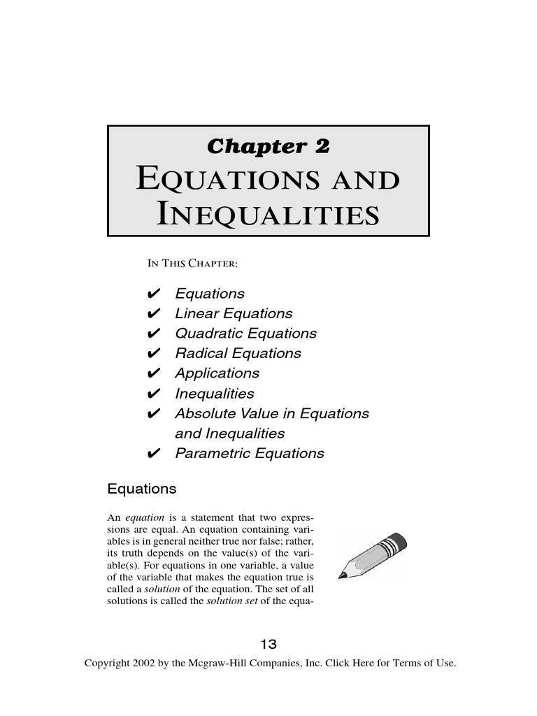 Easy Outline of Precalculus - (Chapter 2 Equations and Inequalities ...
