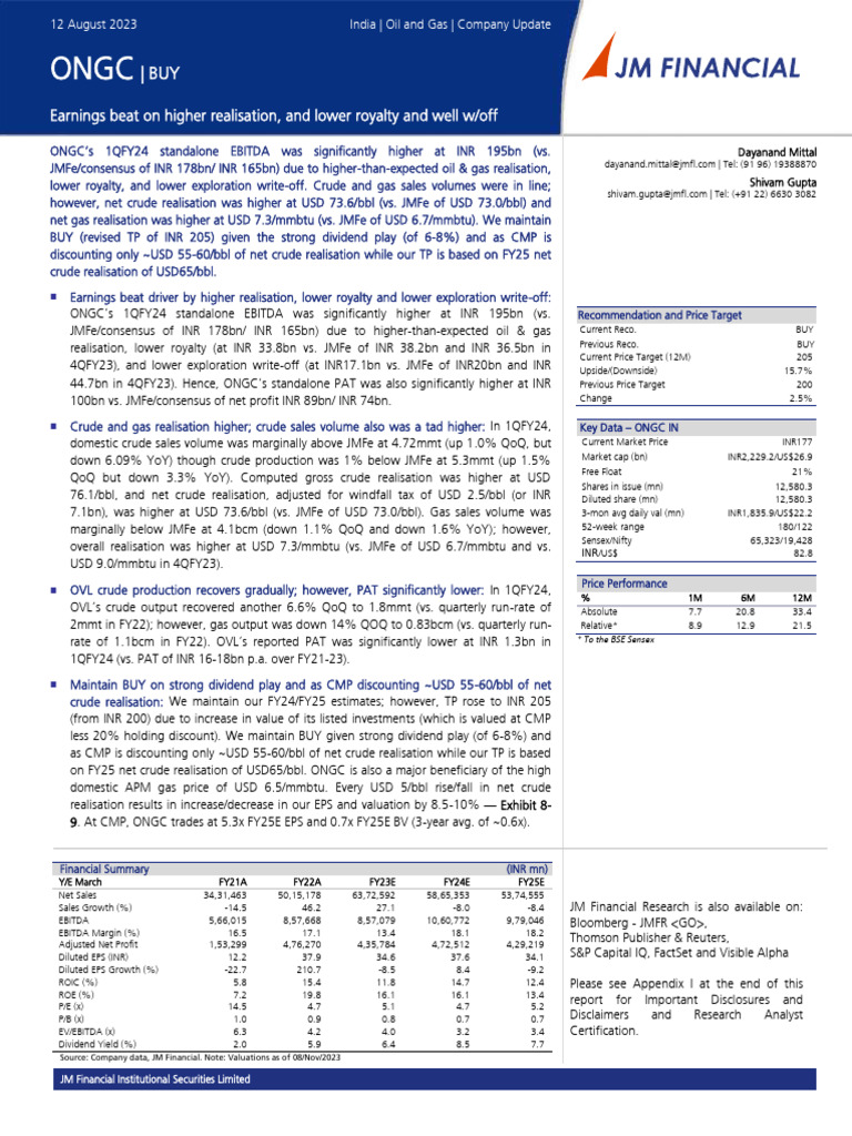 Ongc 1qfy24 | PDF | Real Estate Investment Trust | Investing