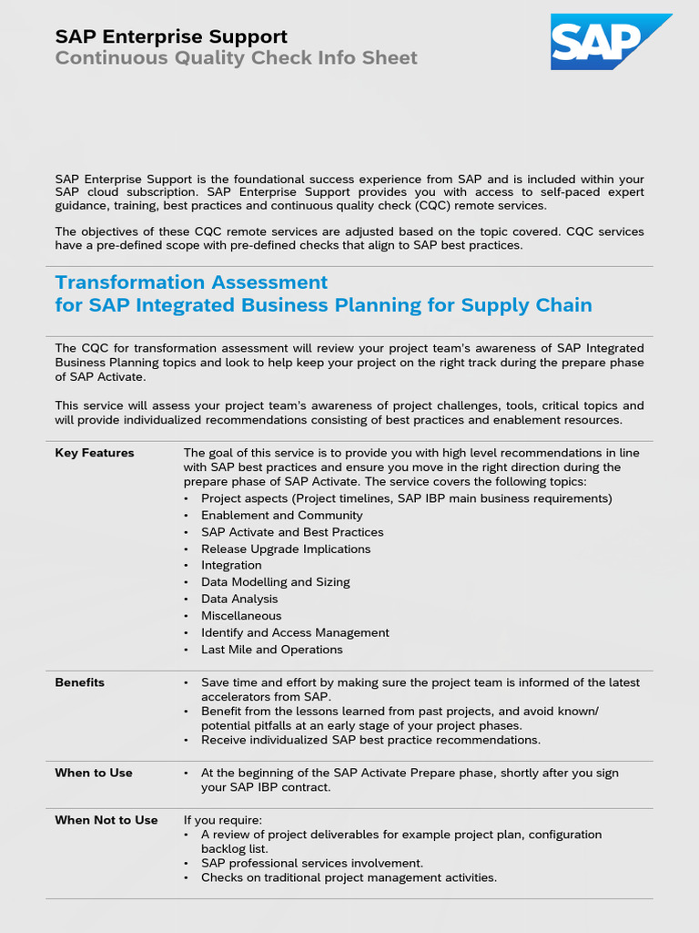 SAP CQC Transformation Assessment Guide | PDF | Business