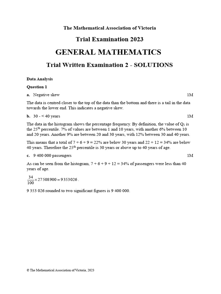 2023 General Mathematics Trial Exam Solutions | PDF | Applied Mathematics