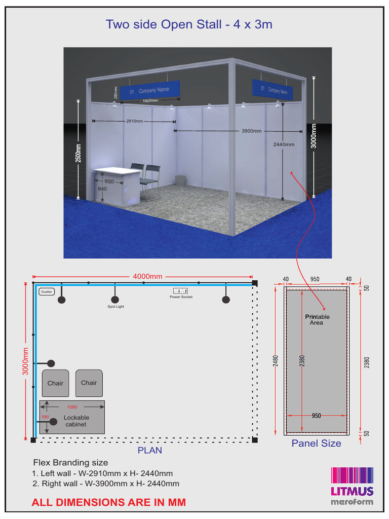 4x3m Stall Dimensions and Branding Sizes | PDF