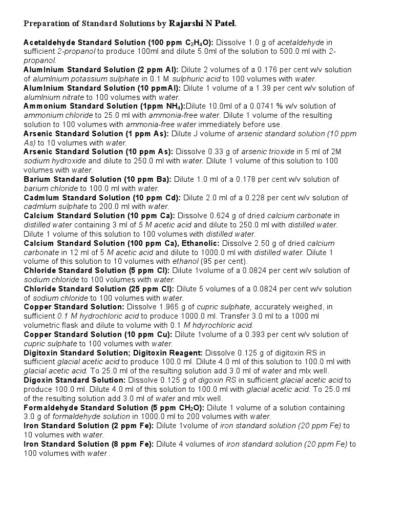 Preparation of Standard Solutions | PDF | Mass Concentration (Chemistry ...