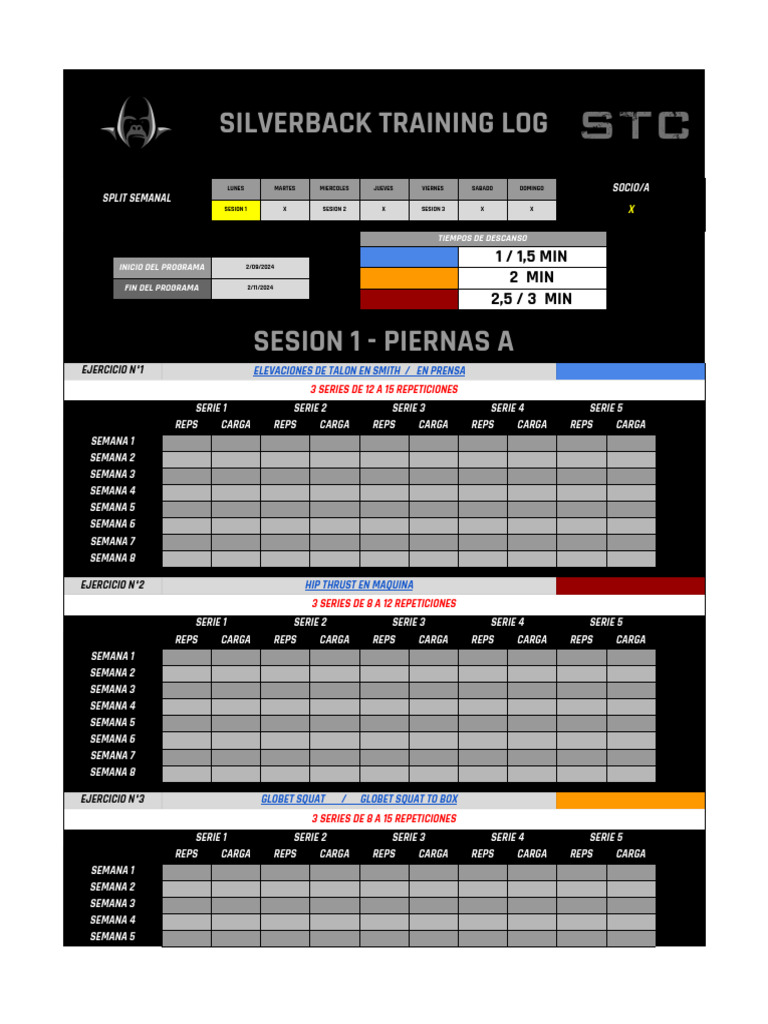 3 Women Silverback Training Log - Programa 3 Dias | PDF | Entrenamiento con pesas ...