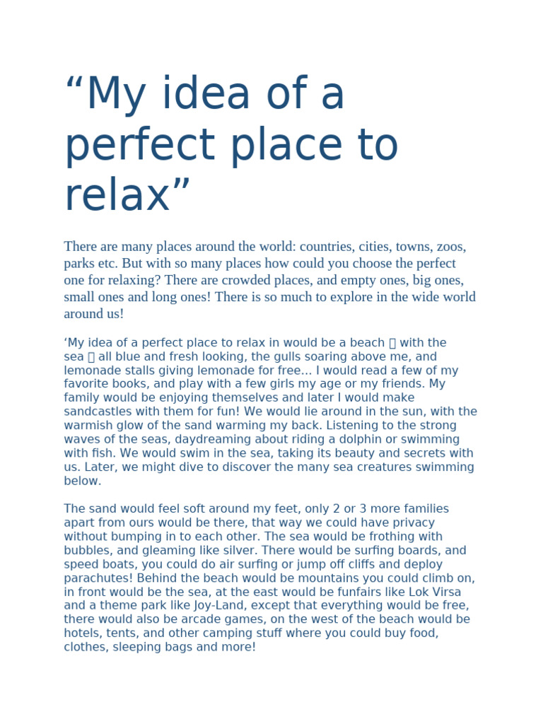 My Idea of A Perfect Place To Relax | PDF | Meal