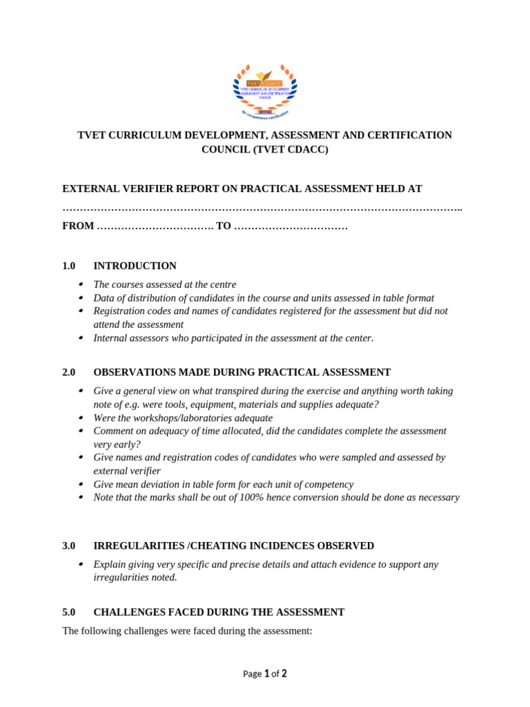 External Verifier Report on TVET Assessment | PDF | Business