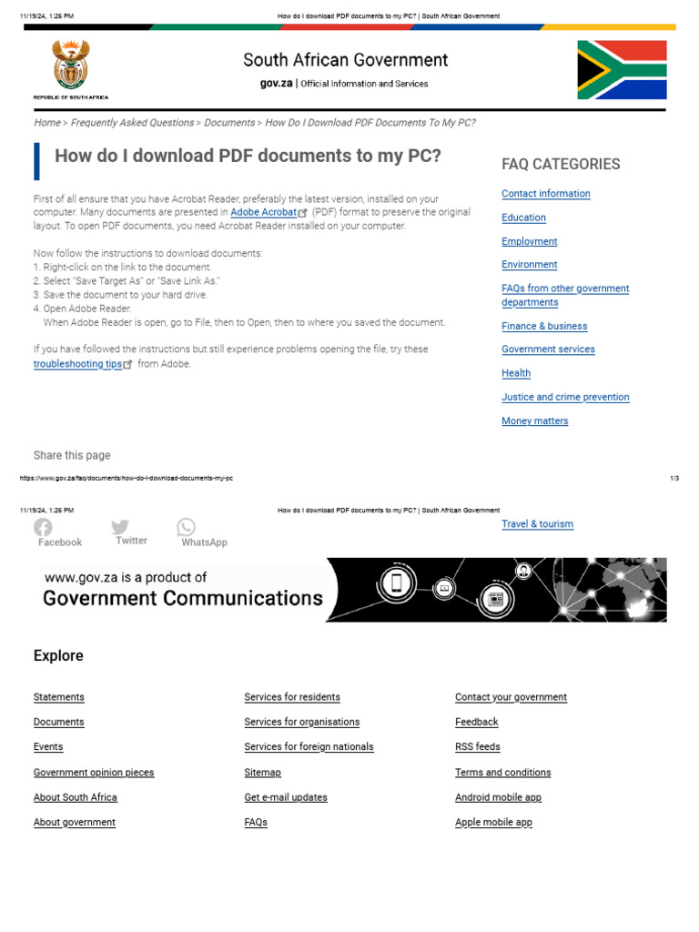 How Do I Download PDF Documents To My PC - South African Government ...