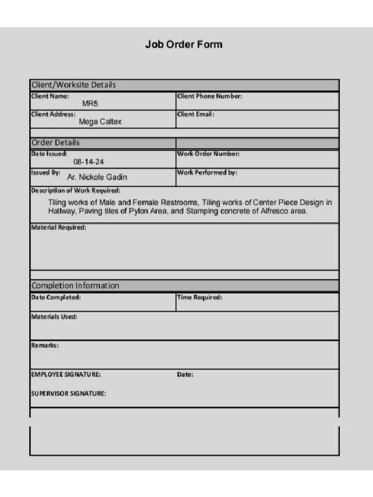 Job Order Form | PDF