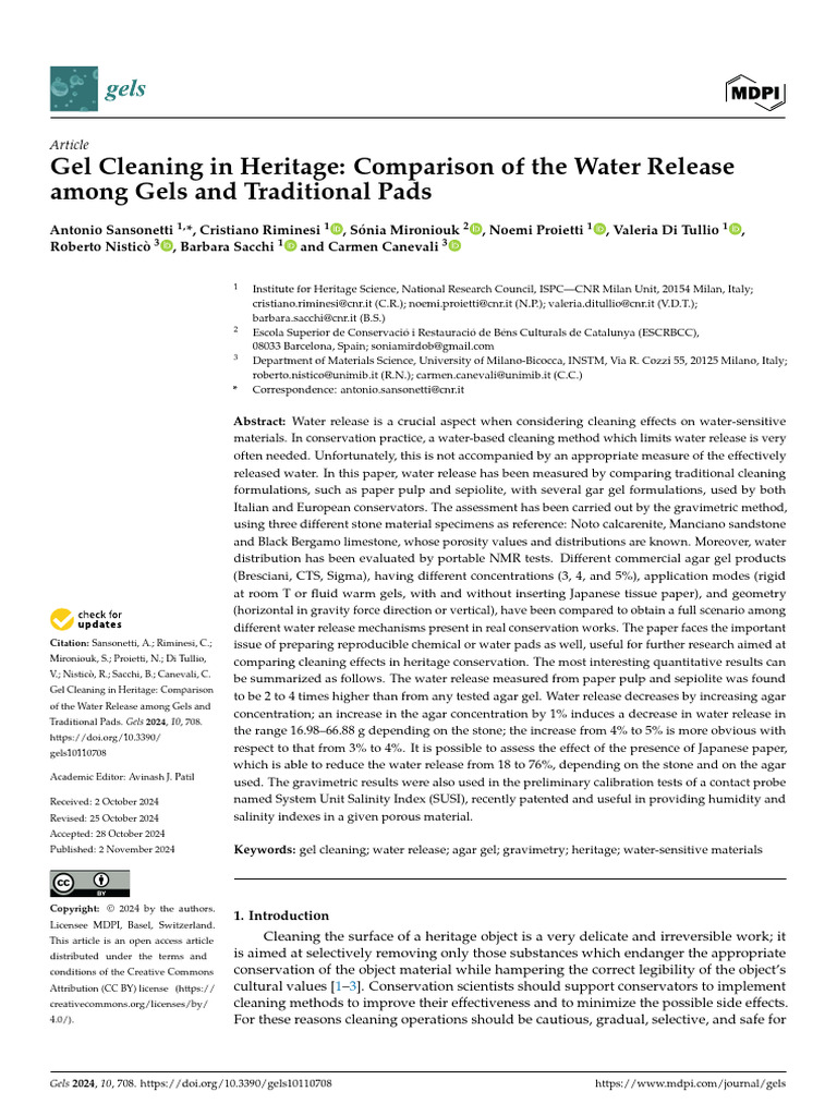Gel Cleaning in Heritage - Comparison of The Water Release Among Gels ...