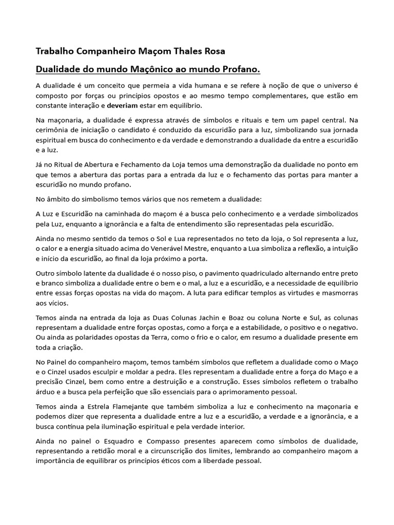 Dualidade Do Mundo Maçônico Ao Mundo Profano | PDF | Império Romano ...