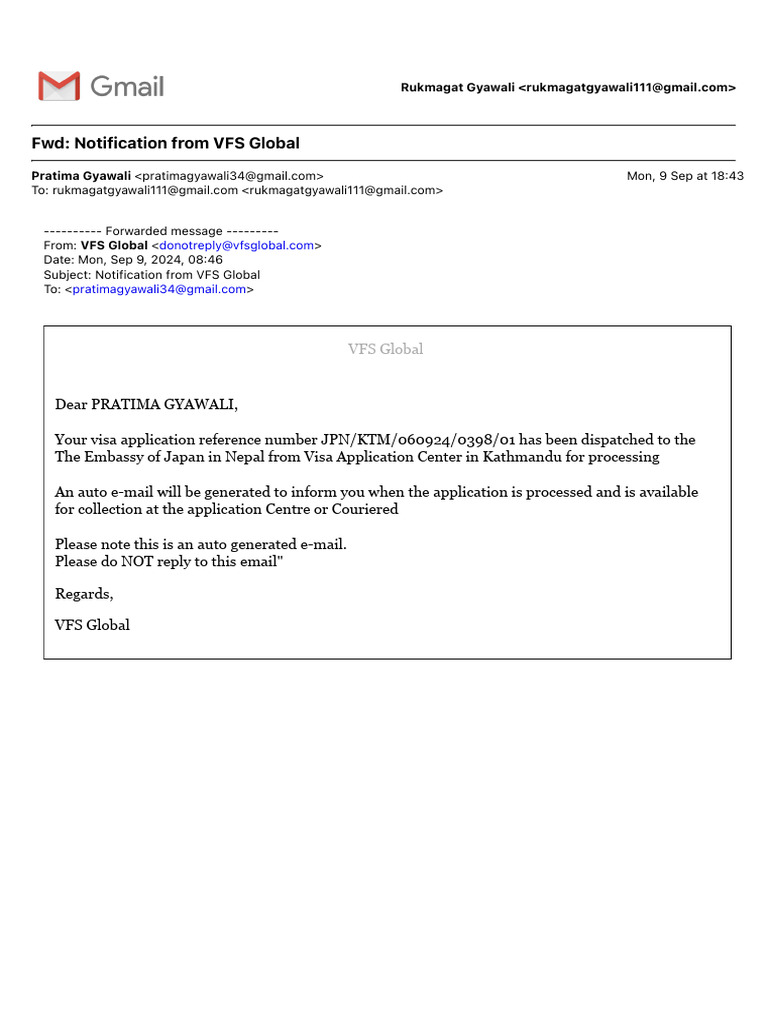 FWD: Notification From VFS Global | PDF