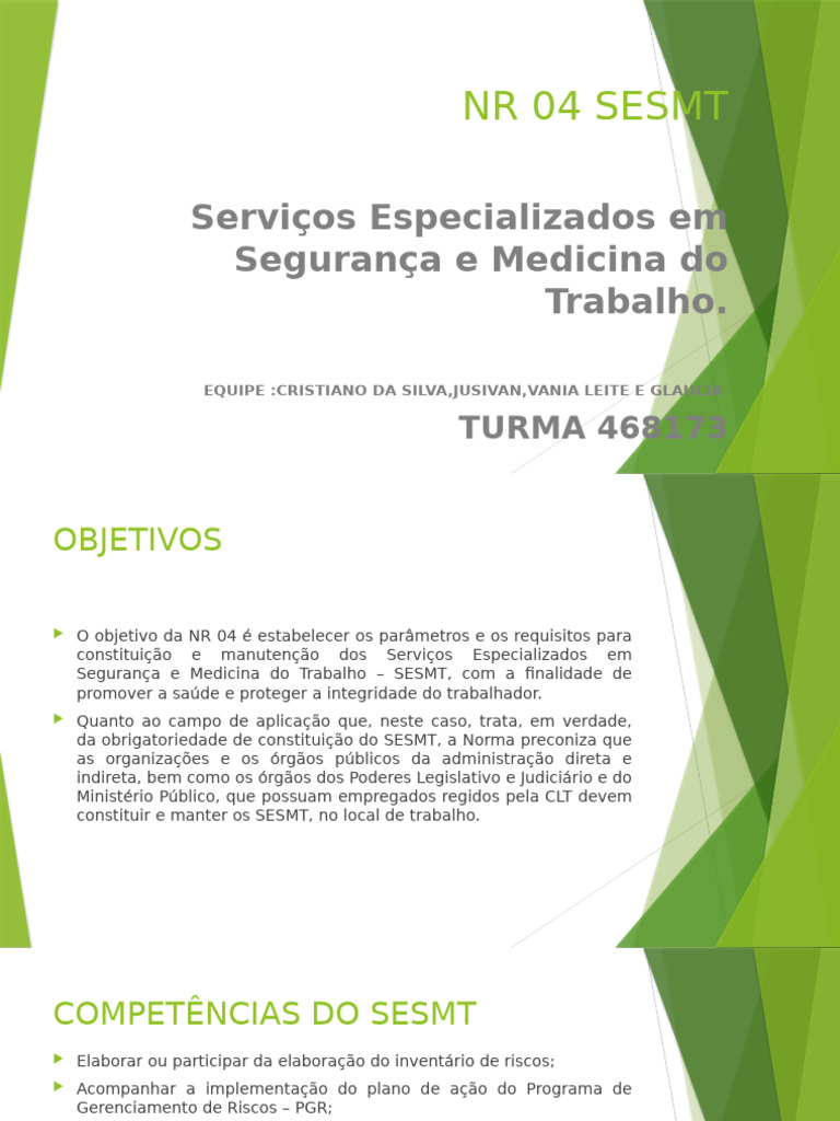 NR 04: SESMT e Segurança do Trabalho | PDF | Enfermagem