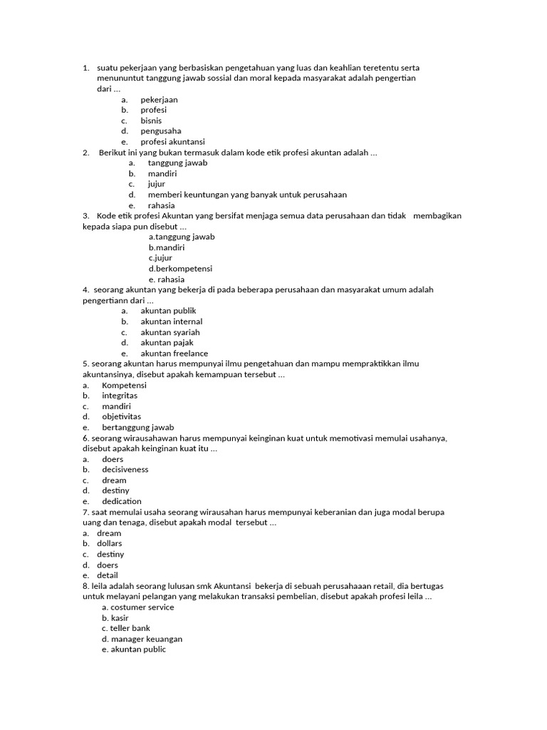Soal Profesi Akuntansi Dan Spreadsheet 2024 X Akl | PDF