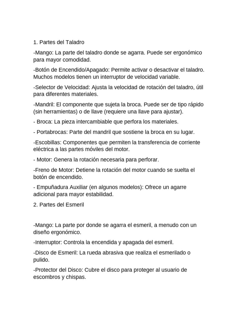 Partes Del Taladro y Esmeril | PDF | Perforar | Abrasivo