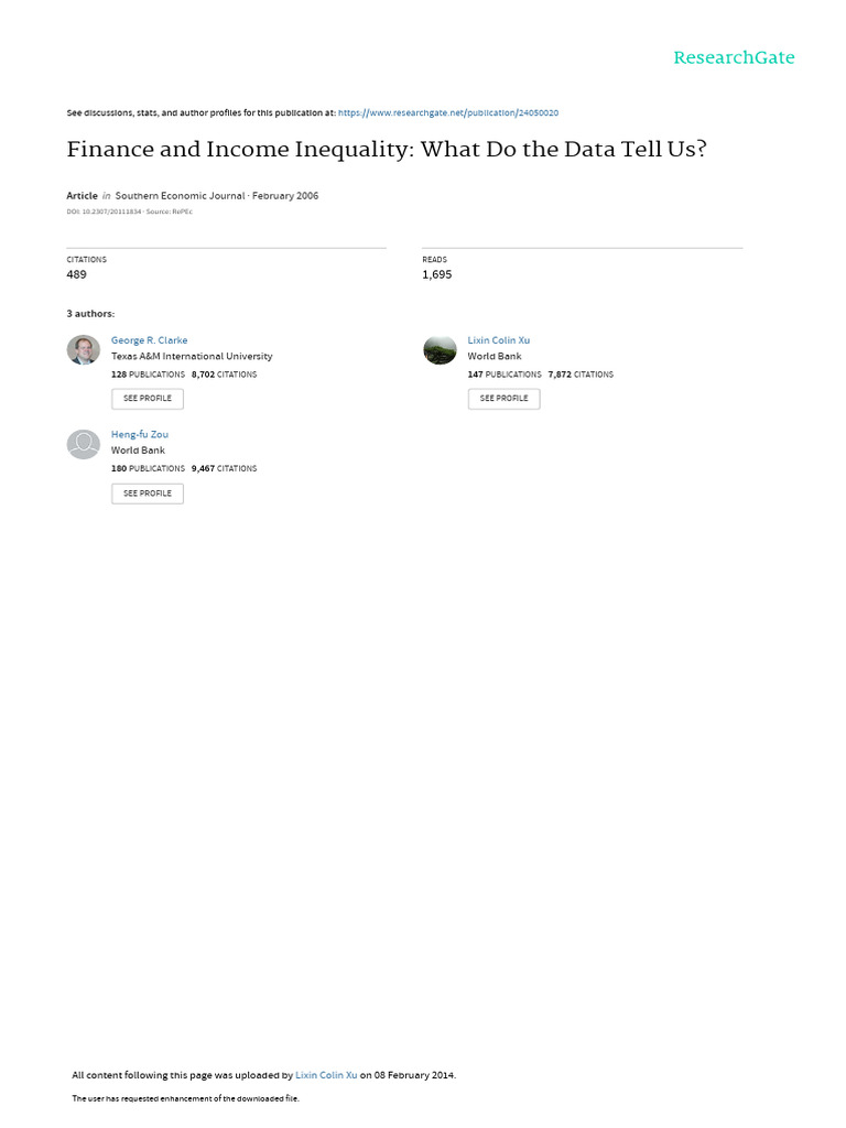 Finance and in Come Inequality What Do The Data Tell Us | PDF | Gini ...