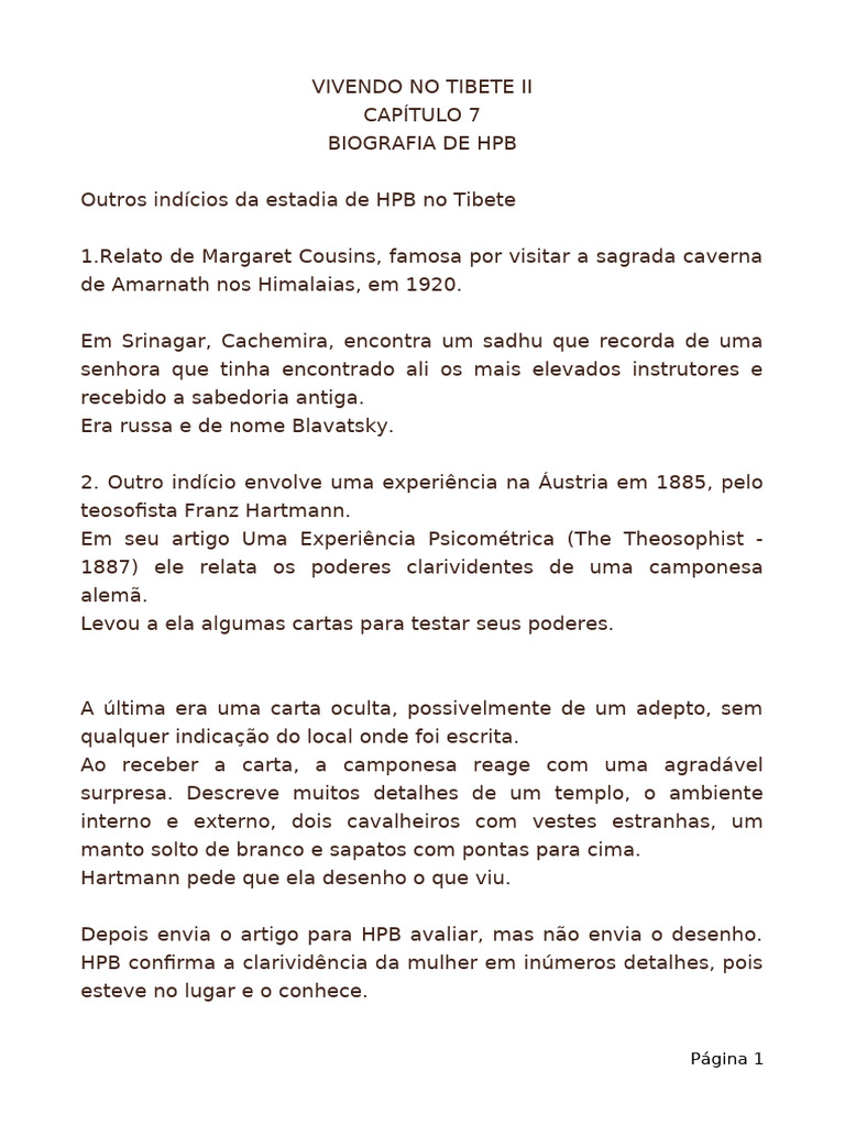 Apresentação HPB Cap 7 Word | PDF | Helena Blavatsky | Tibete