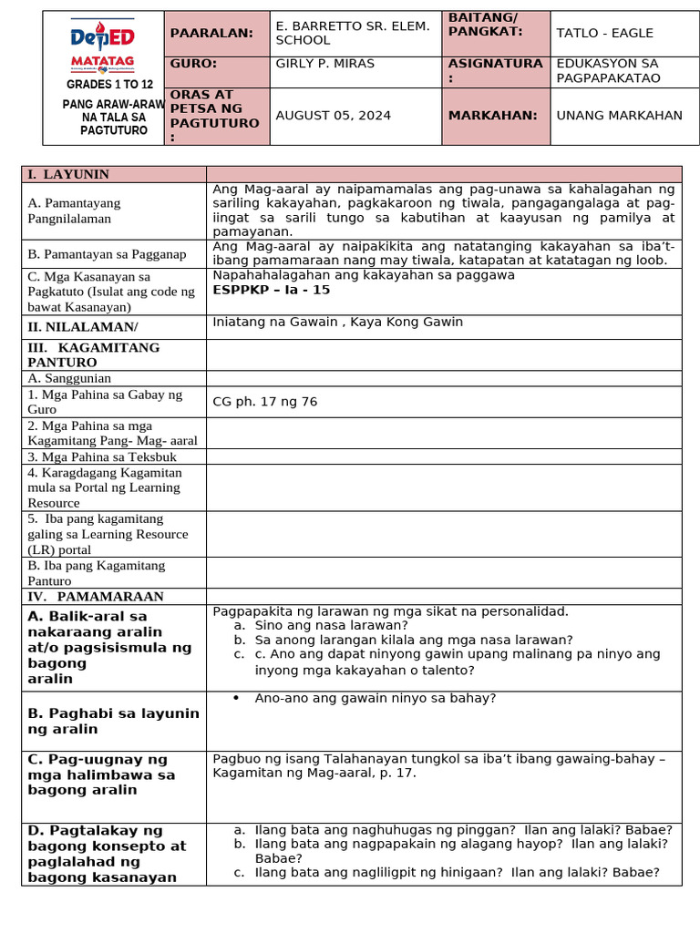 Esp 3 q1 w2 Day 1 | PDF
