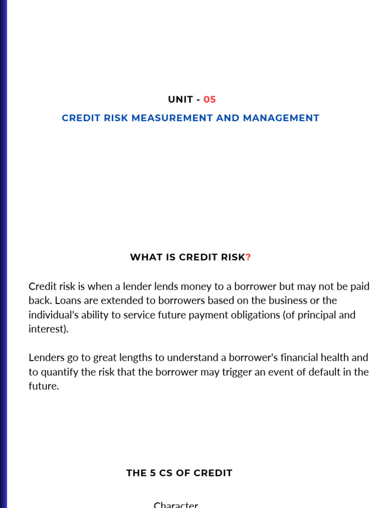Credit Risk Measurement and Management | PDF | Loans | Credit Risk