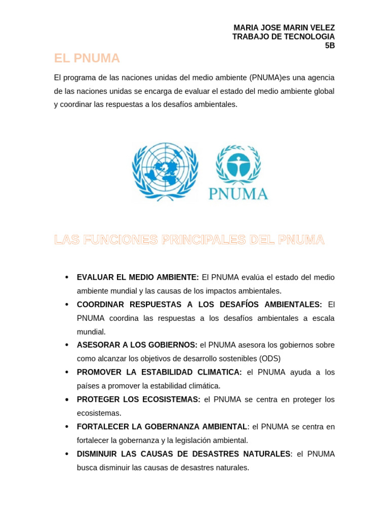 El Pnuma Por Maria Jose Marin Velez | PDF | Programa del Medio Ambiente ...