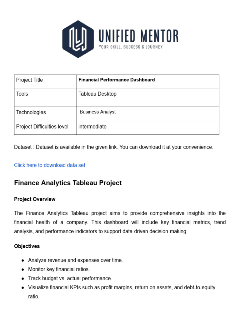 Financial Performance Dashboard - (Tableau - Finance Analyst) | PDF ...