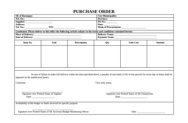 SK Purchase Order Form | PDF