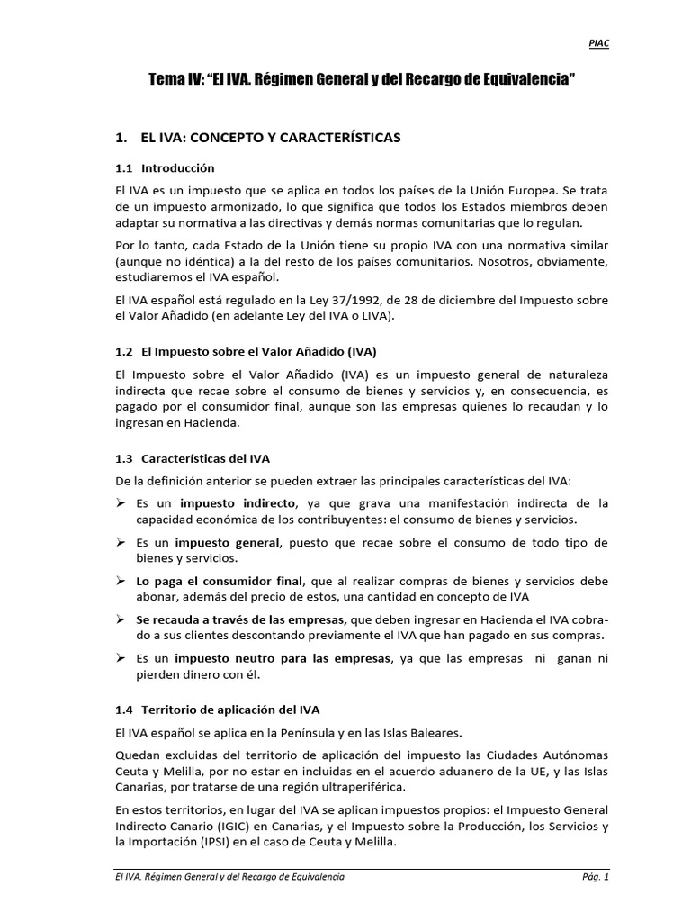 IVA: Régimen General y Recargo de Equivalencia | PDF | Impuesto al ...