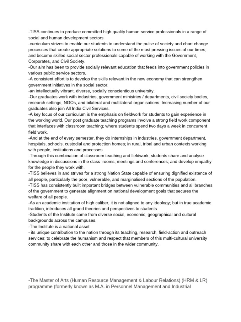 TISS - introduction to TISS | PDF | Human Resource Management | Human ...