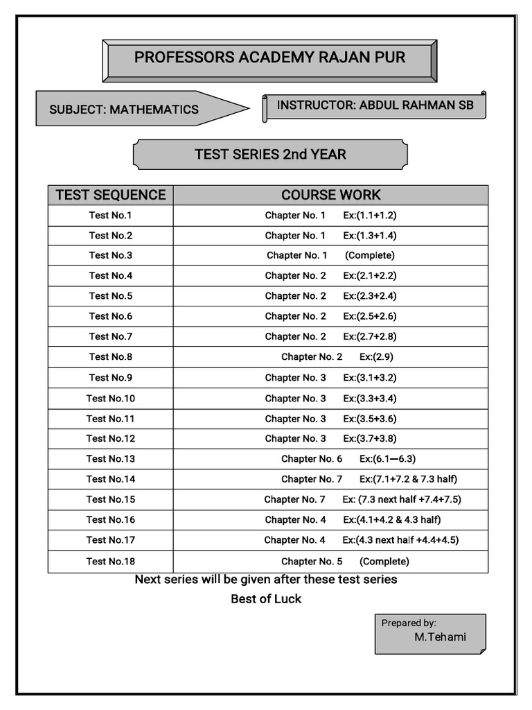 2nd Year Mathematics Test Series | PDF | Teaching Methods & Materials ...