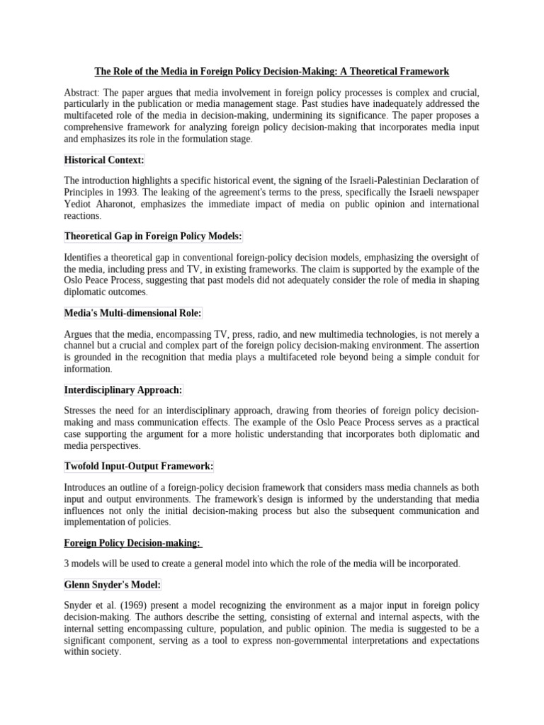 The Role of The Media in Foreign Policy Decision | PDF | Mass Media ...