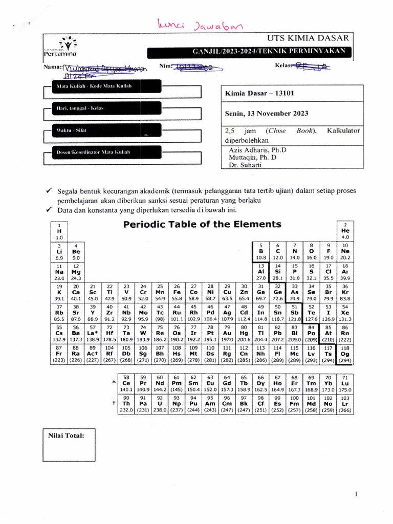 Rubrik Jawaban UTS PE1B Ganjil 23-24 | PDF