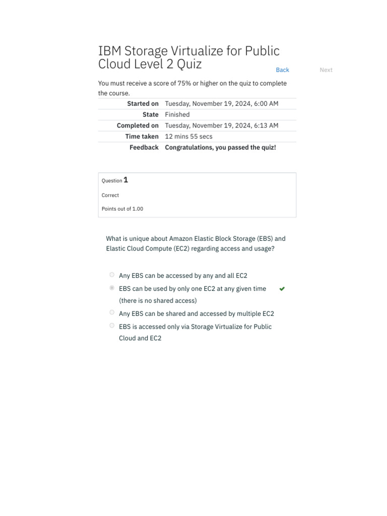 IBM Storage Virtualize For Public Cloud Level 2 Quiz - Attempt Review - El | PDF | Cloud ...