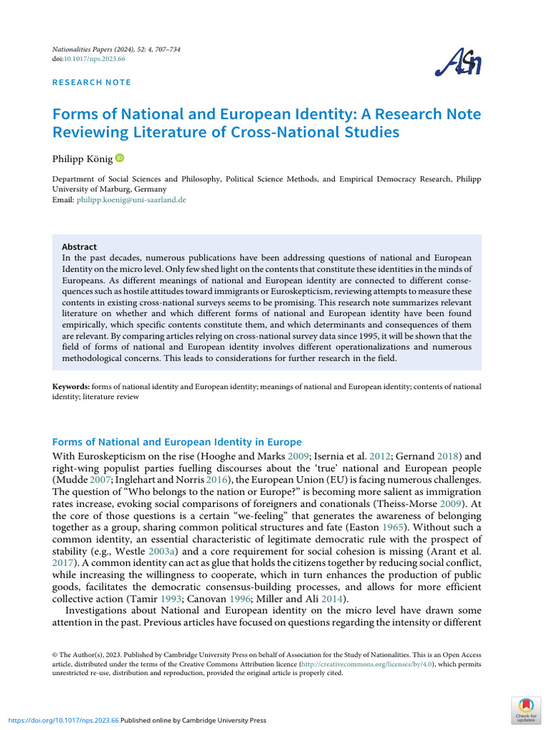 Forms of National and European Identity A Research Note Reviewing ...