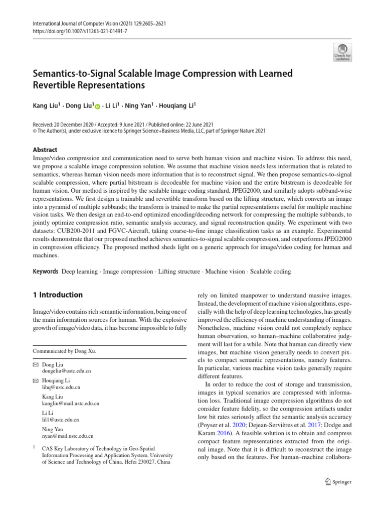 Semantics-To-Signal Scalable Image Compression With Learned Revertible Representations | PDF ...