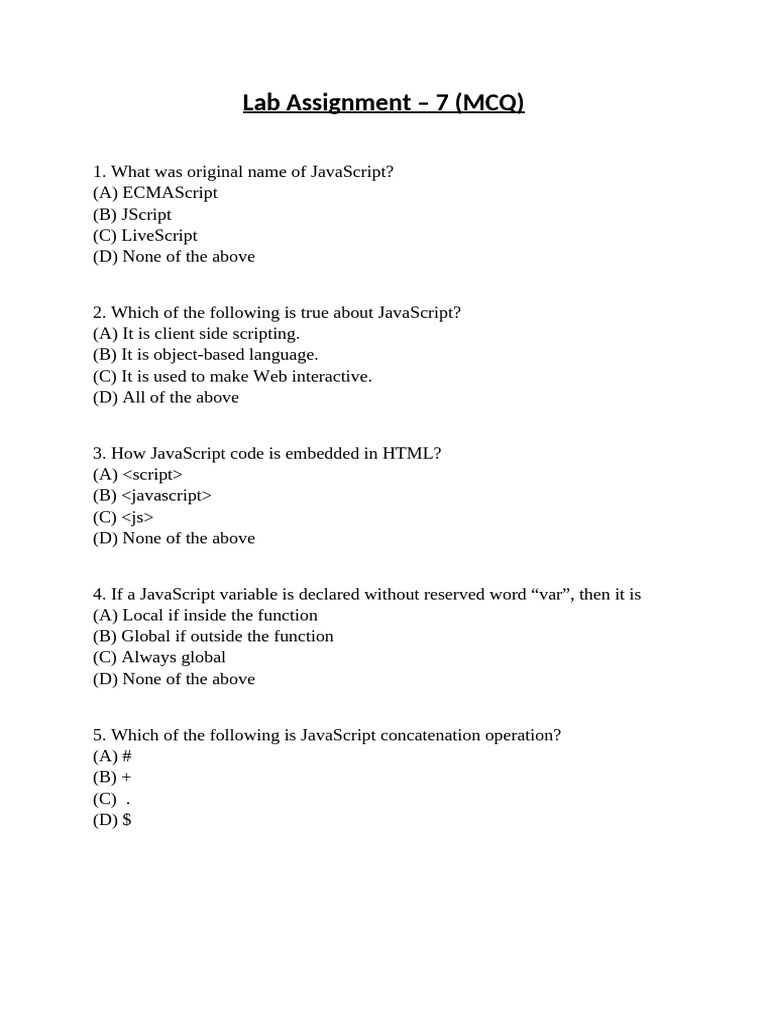 Lab Assignment - 7 (MCQ) | PDF | Technology & Engineering