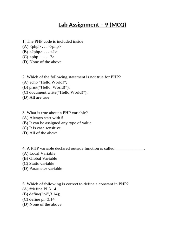 Lab Assignment - 9 (MCQ) | PDF