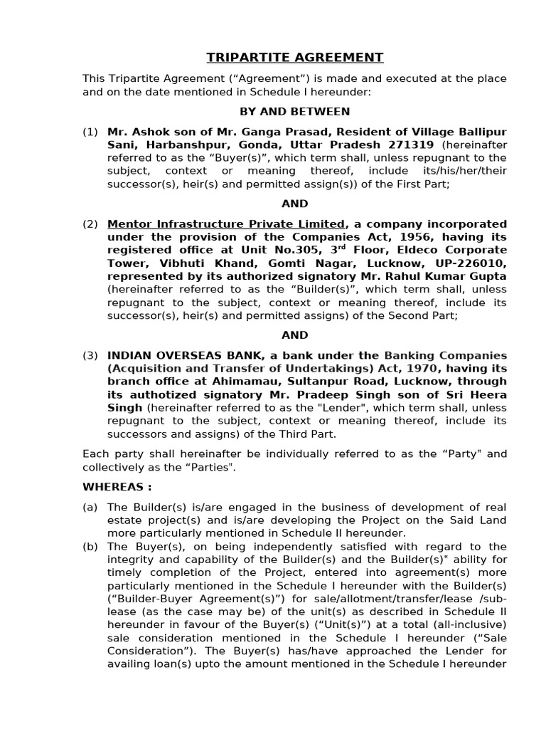 Tripartite Agreement for Real Estate Purchase | PDF | Arbitration ...