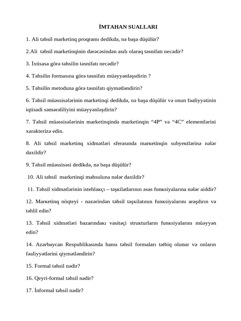 İmtahan Sualları | PDF