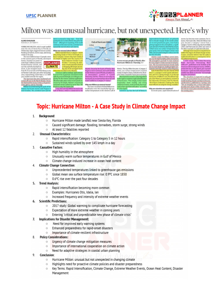 Topic Hurricane Milton A Case Study in Climate Change Impact 1 | PDF ...