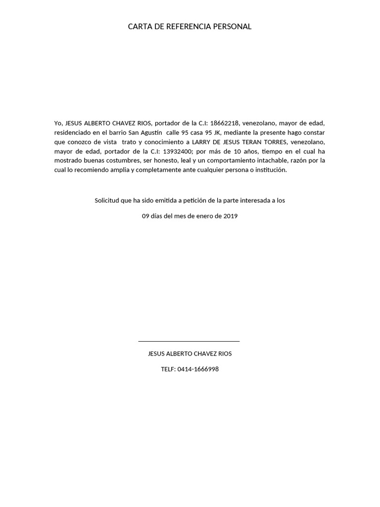 Carta Referencia Personal | PDF