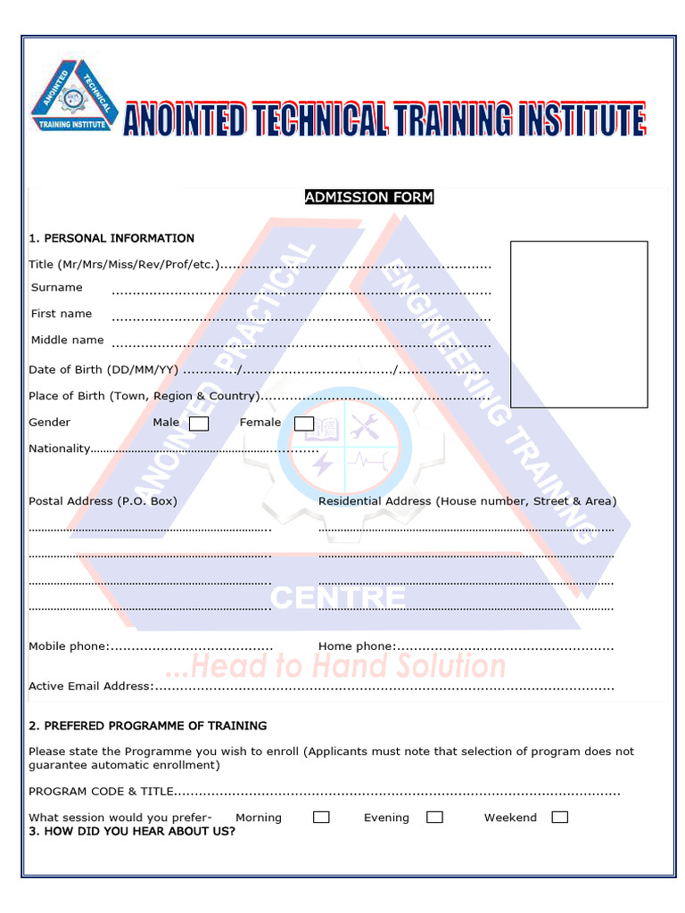 Admission Form for Training Programs | PDF
