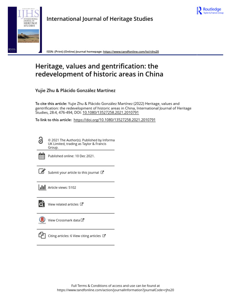 Heritage Values and Gentrification The Redevelopment of Historic Areas ...