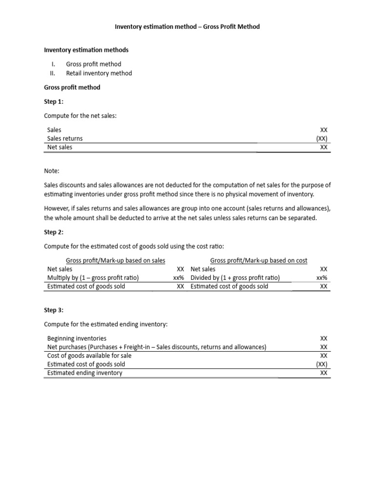 Inventory Estimation Method Gross Profit Method Pdf Cost Of Goods